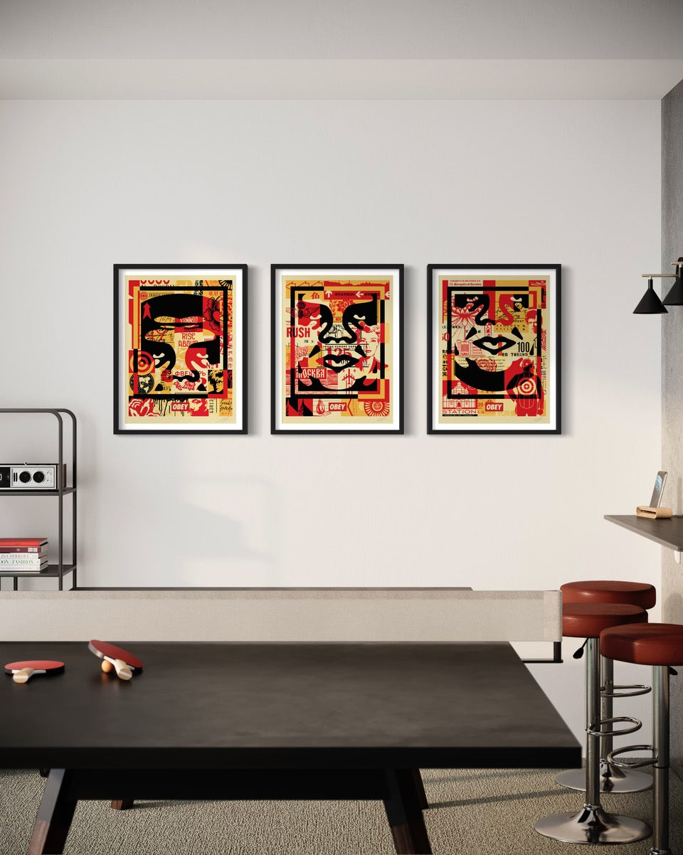 OBEY 3-FACE COLLAGE 18x24 Signed Offset Lithograph Set – Obey Giant